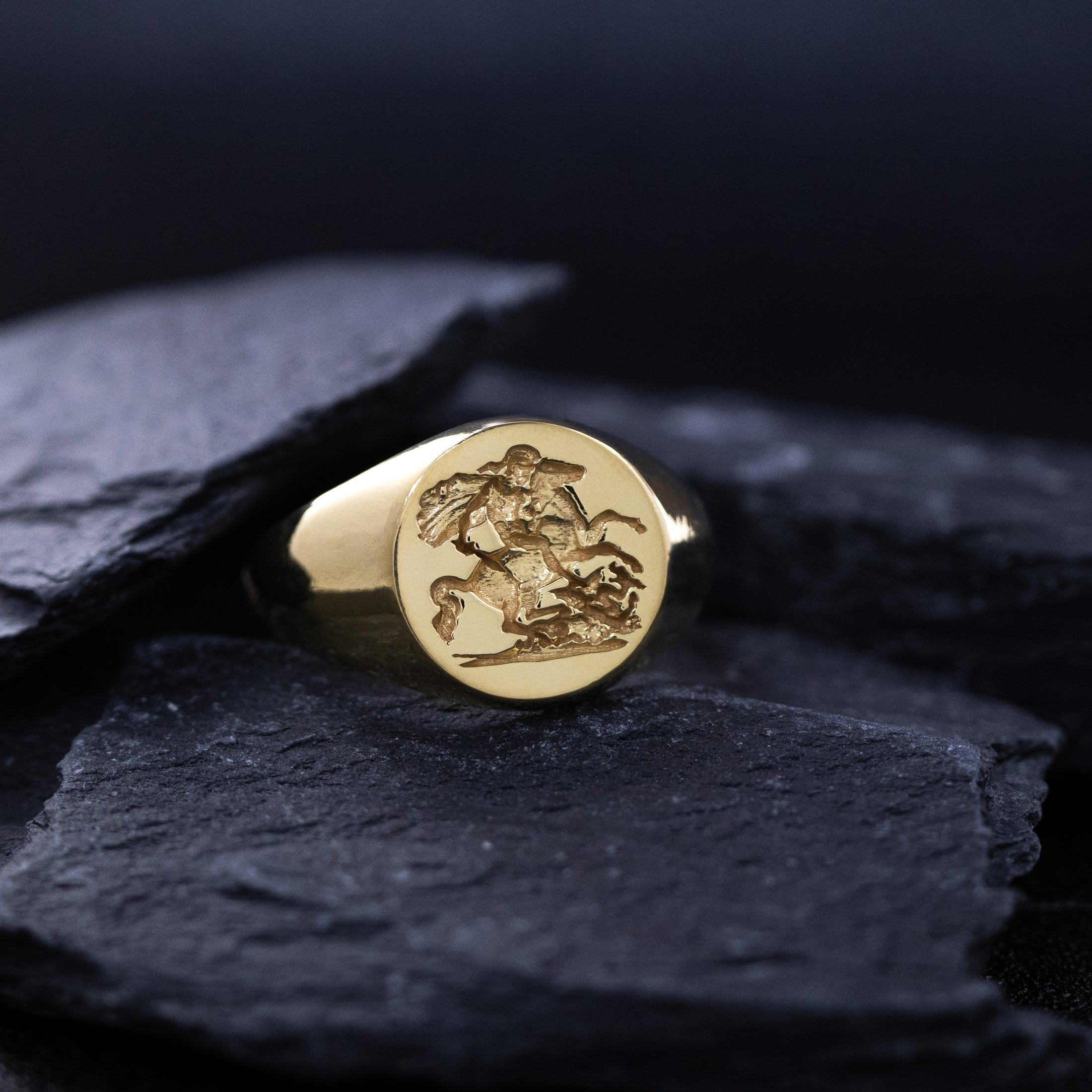 St George the Dragon Slayer, Wax Seal Signet Ring, 14k Solid Yellow Go